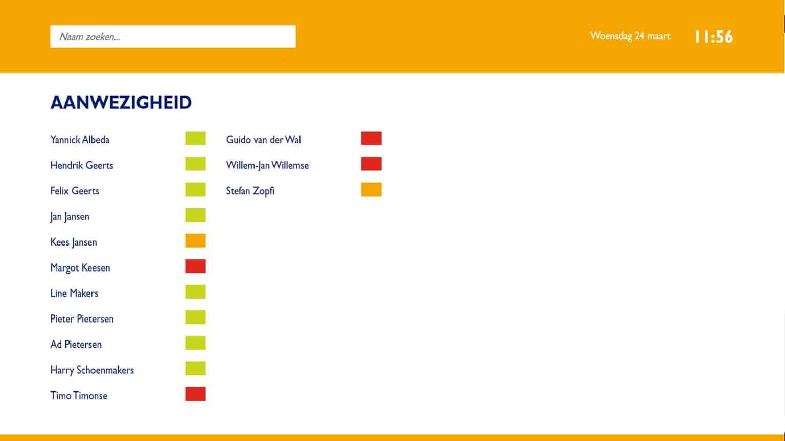 Digitaal aanwezigheidsbord | DPM Signage | Aanwezigheidsbord